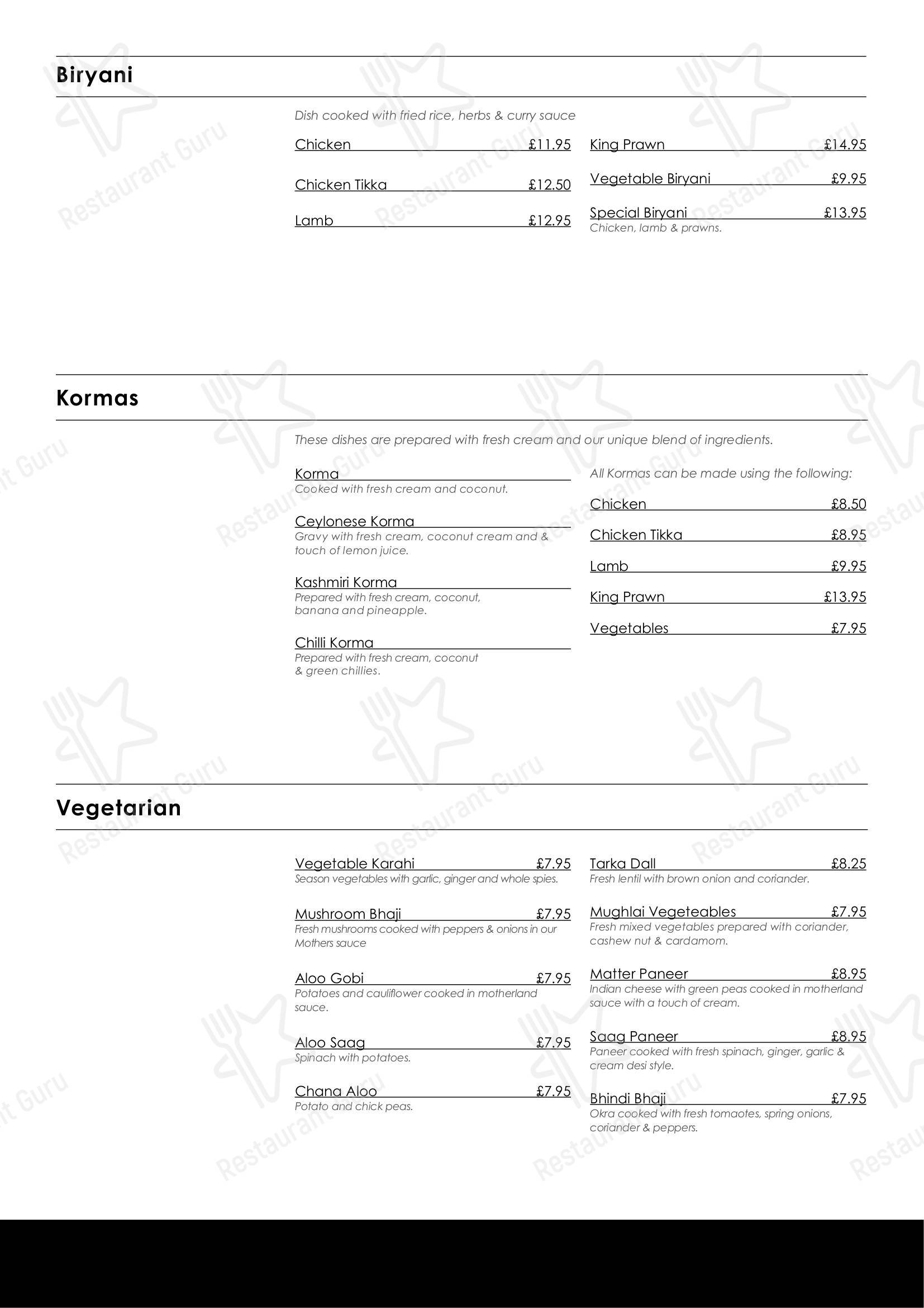 Menu at Motherland Spice restaurant, Saltcoats
