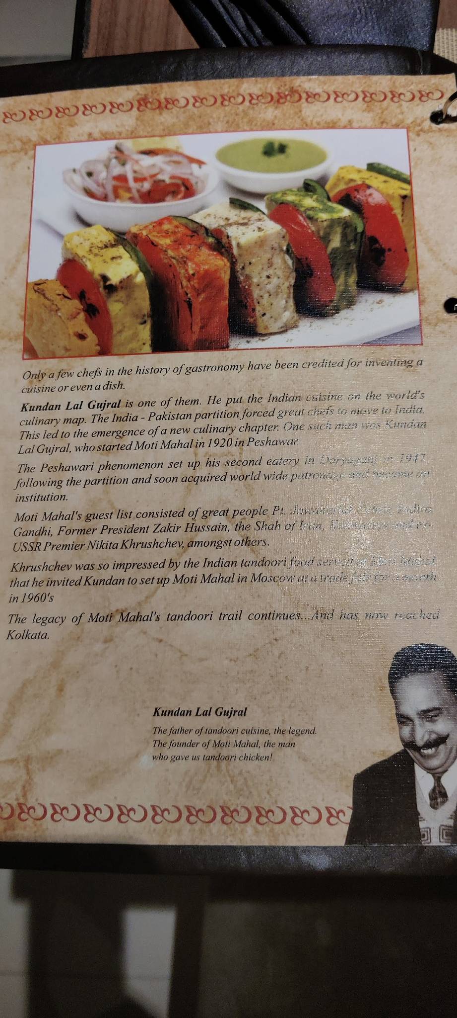 Menu at Moti Mahal Delux, Kolkata