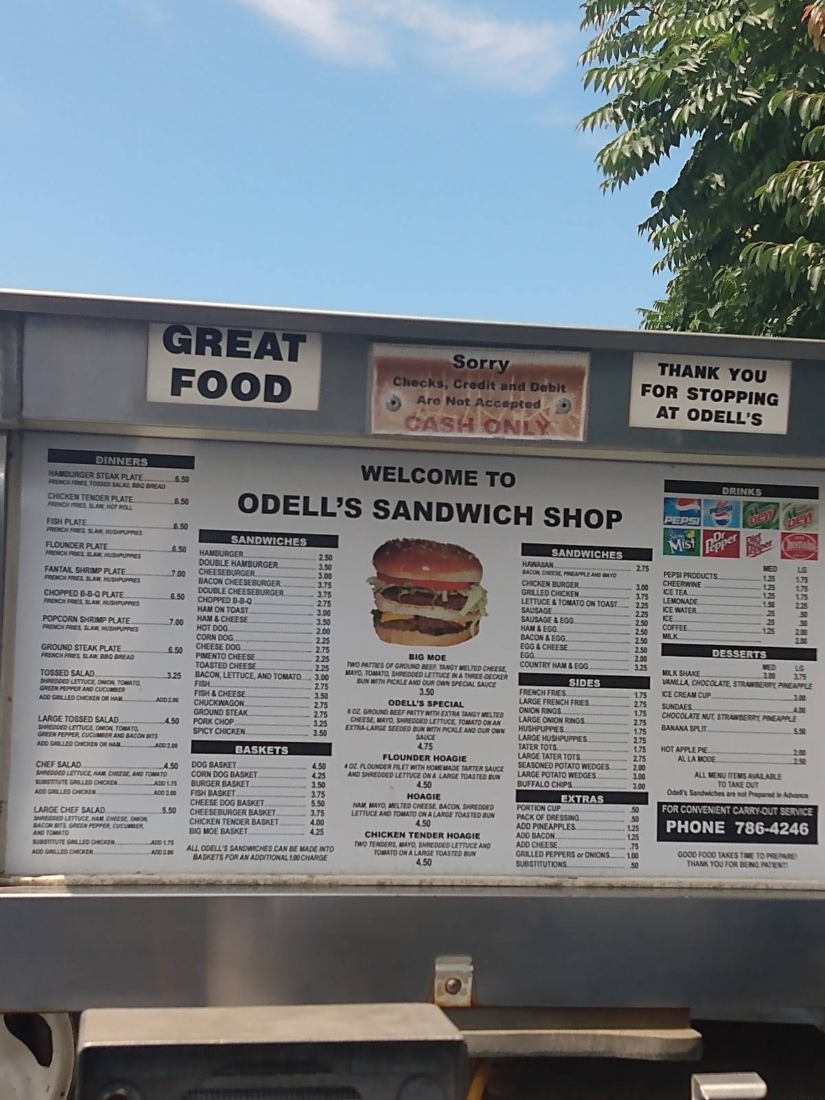Menu at O'Dell's Sandwich Shop fast food, Mount Airy