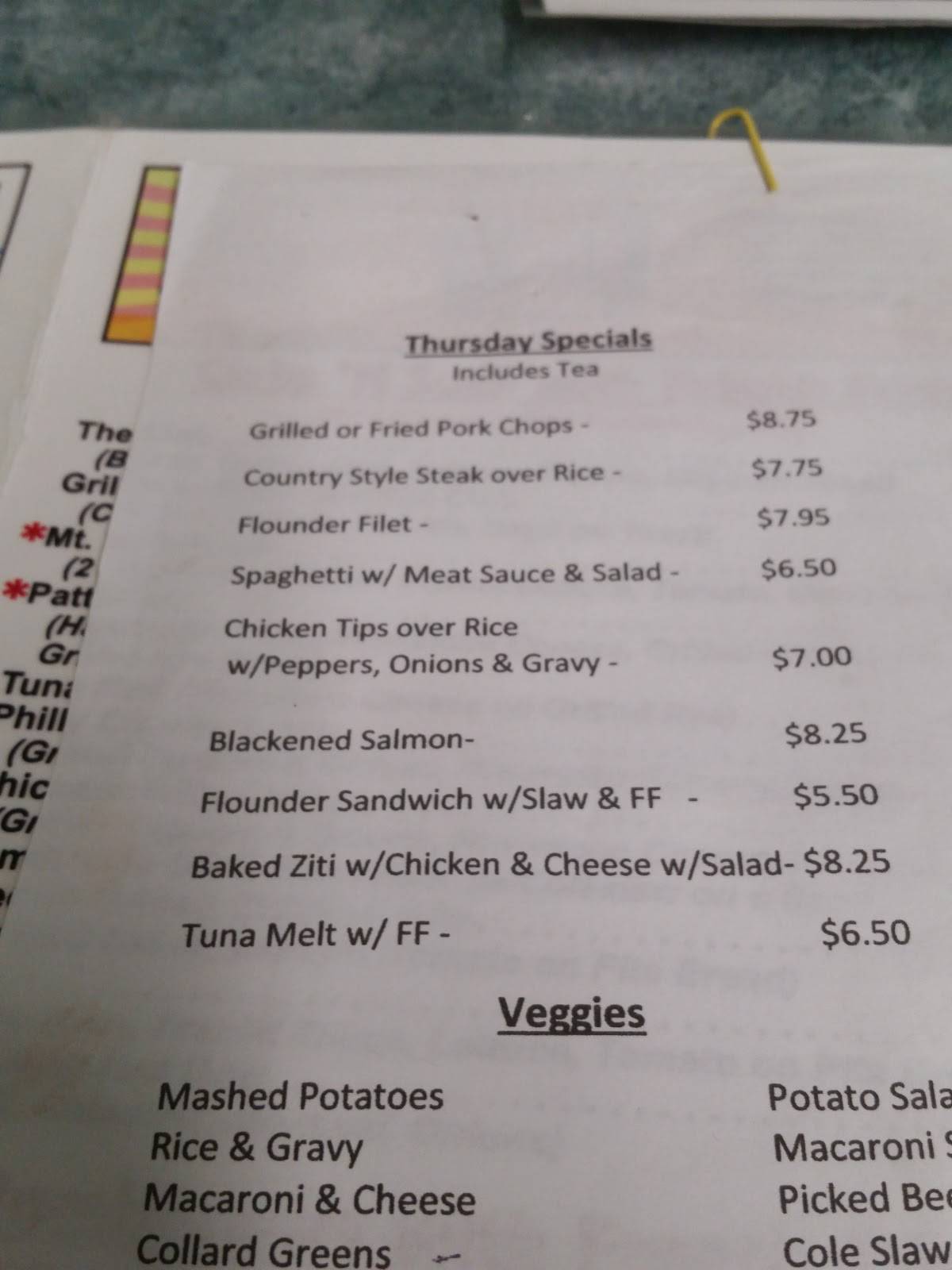 Menu at Mount Holly Grill restaurant, Mount Holly