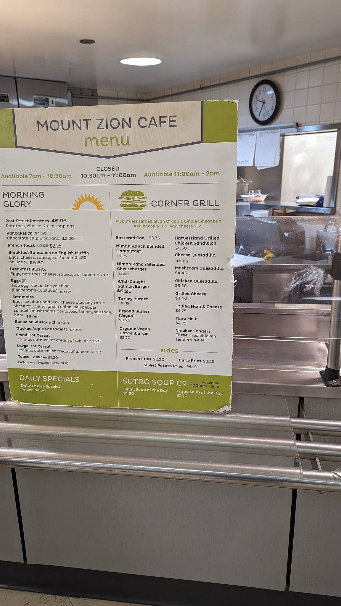 Menu at Mount Zion Cafe - UCSF Medical Center, San Francisco