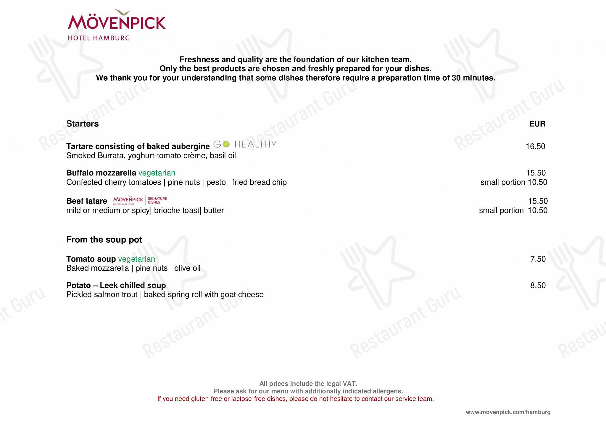 Menu au Mövenpick Restaurant, Hambourg, Sternschanze 6