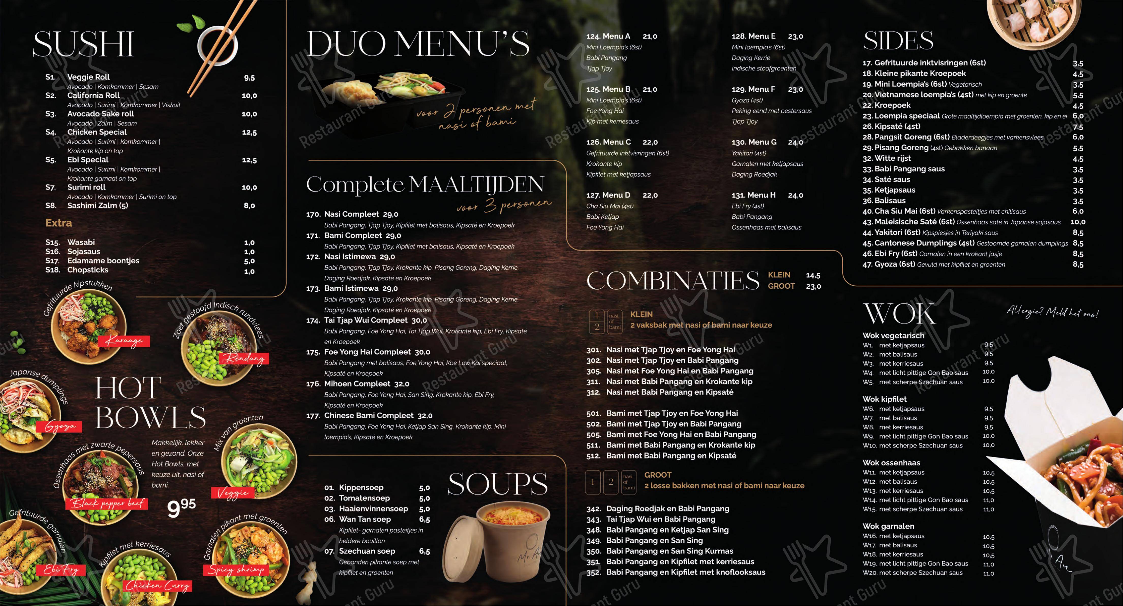 Menu at Mr. Au by Sun On, Eindhoven