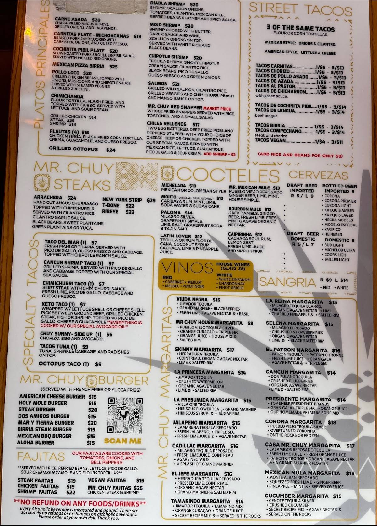 Menu at Mr Chuy Taqueria & Cantina restaurant, Lake Mary