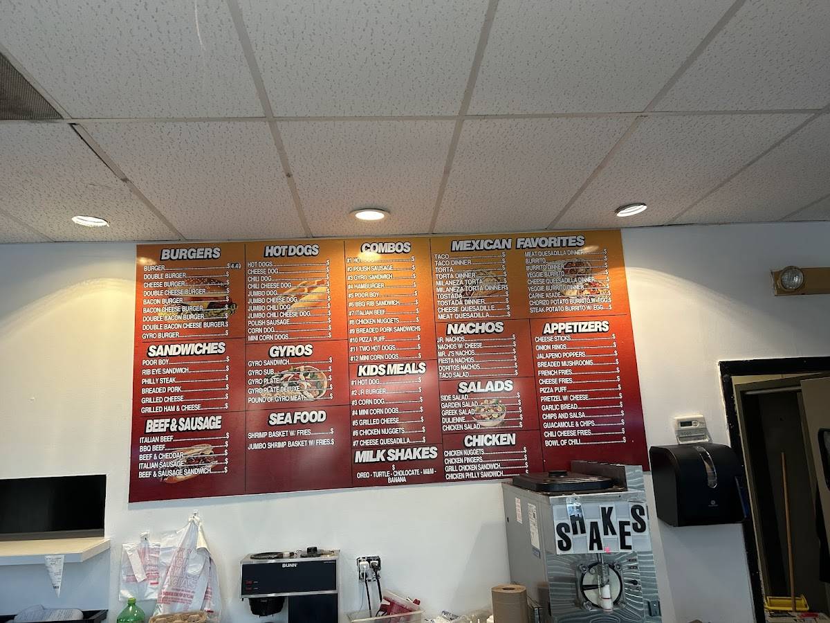 Menu at Mr J's Hot Dogs & Gyros restaurant, Streator