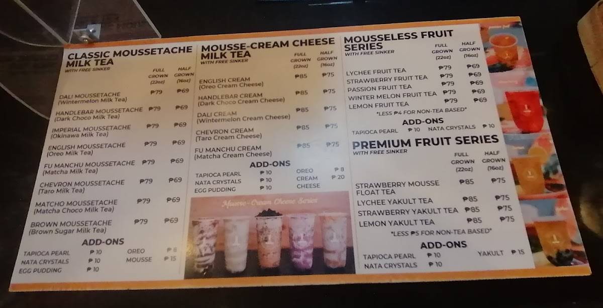 Carta de Mr. Moussetache Milk Tea House Talisay Cebu, Talisay