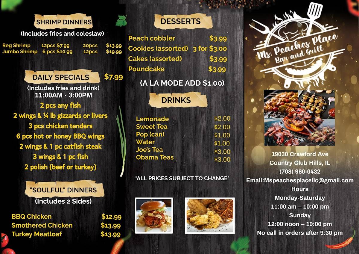 Menu at Ms Peaches Place Bar and Grill, Country Club Hills