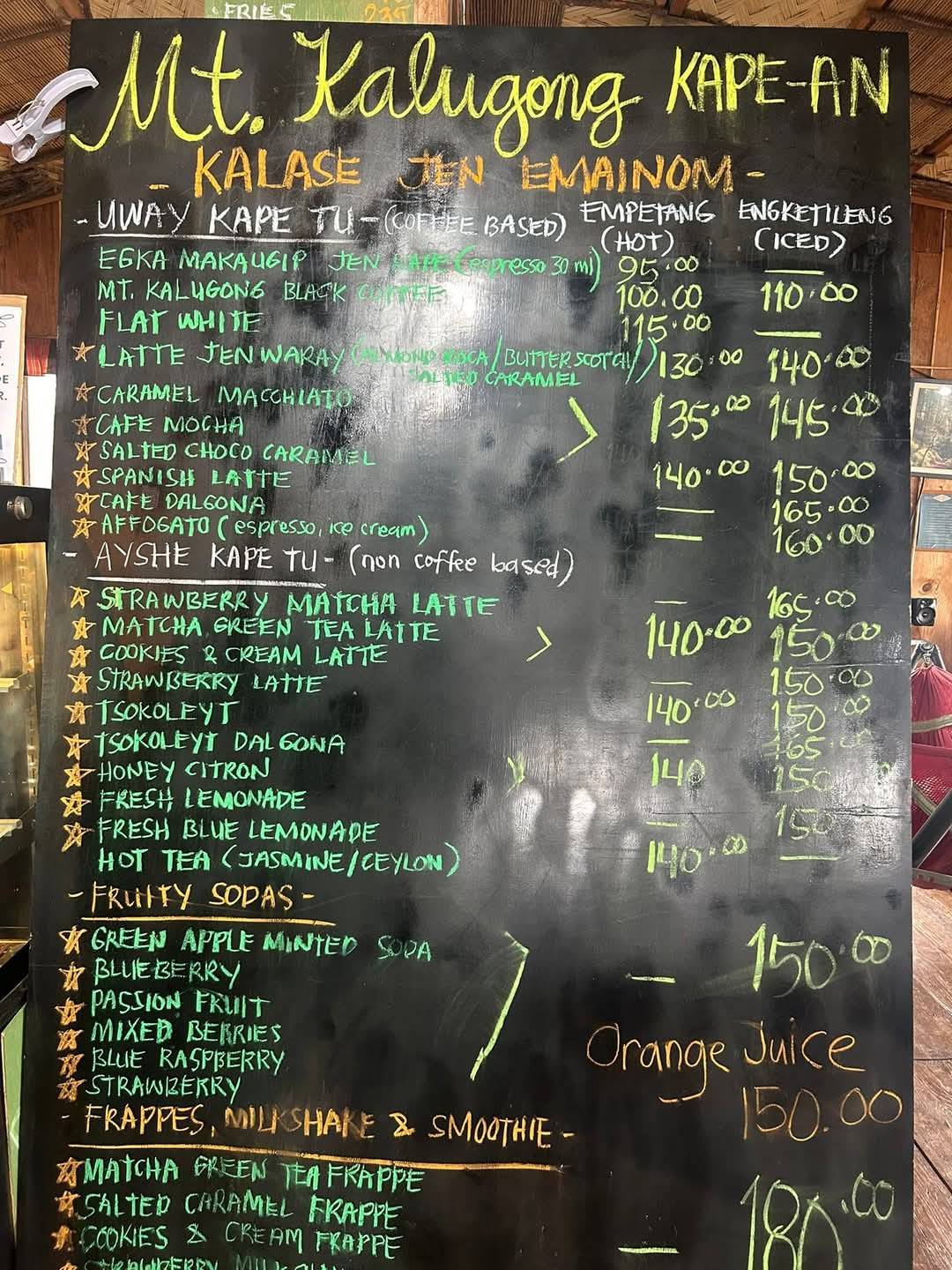 Menu at Mt. Kalugong Kape-an/Cafe, La Trinidad