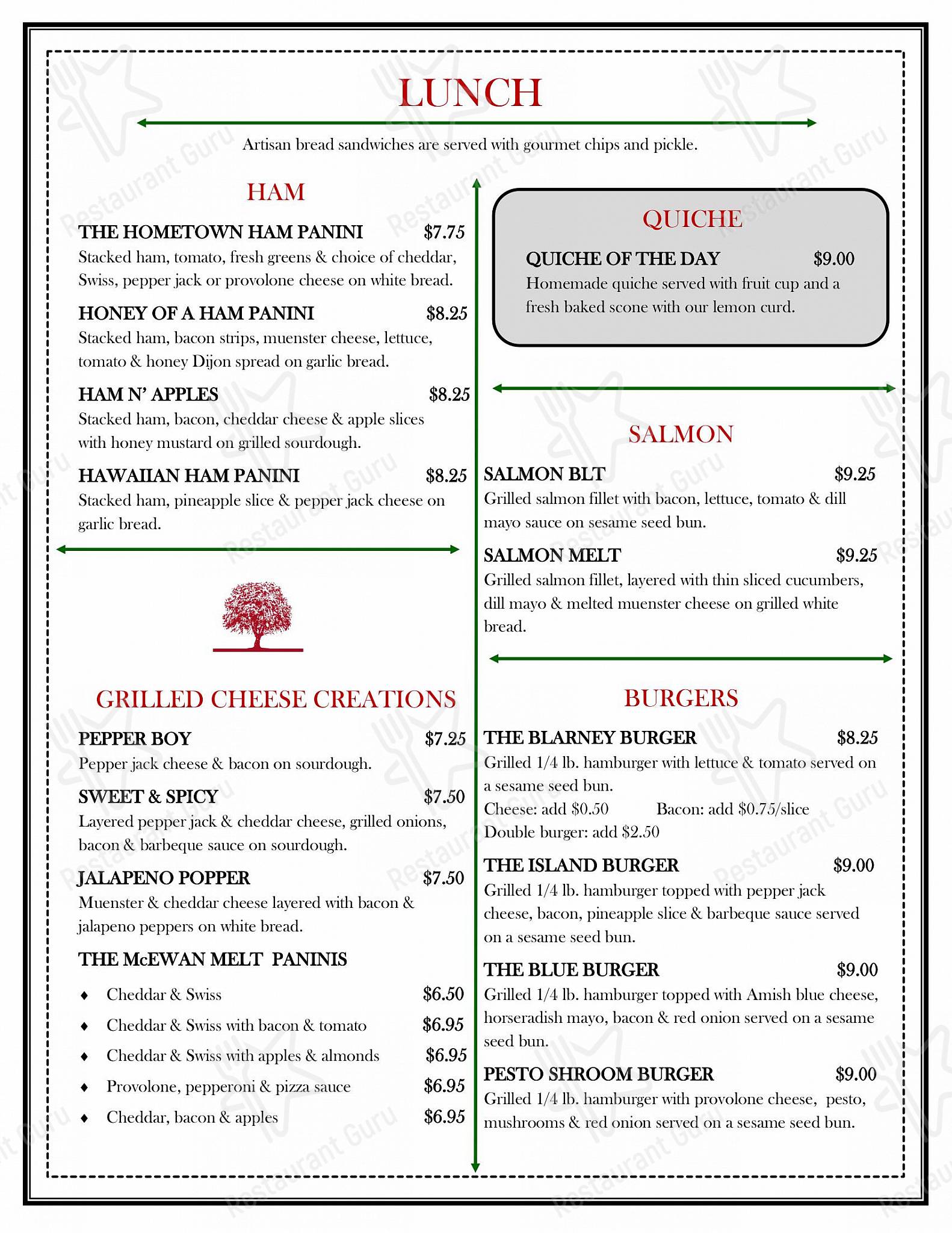 Menu at Herrick House and The Mulberry Cafe, Clare