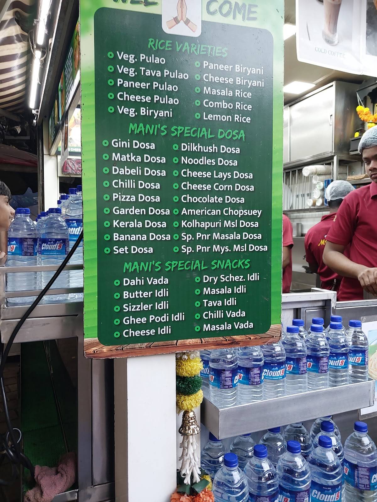 Menu at Mani's Cafe, Mumbai, Stall