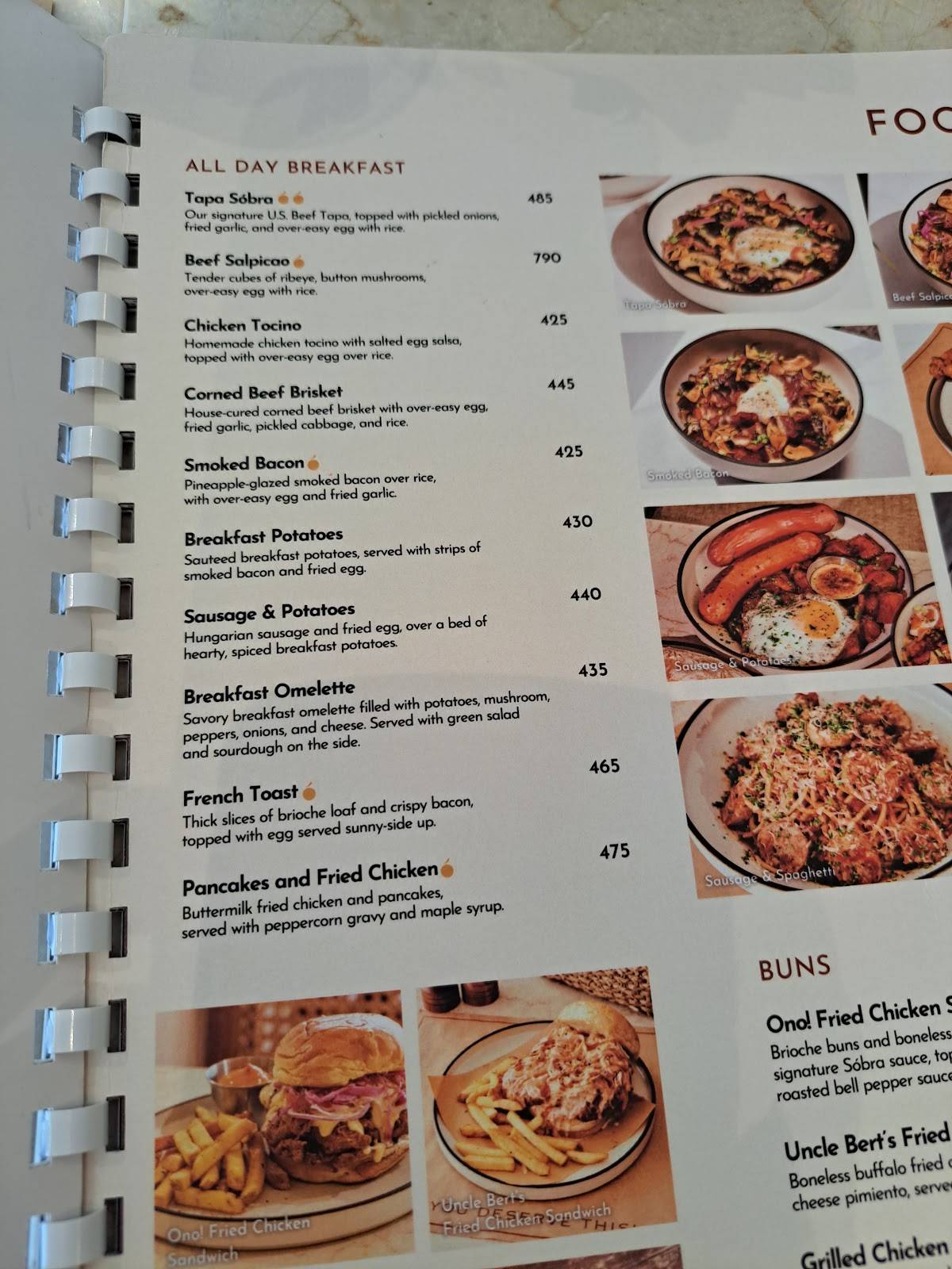 Menu at Sóbra Café restaurant, Muntinlupa
