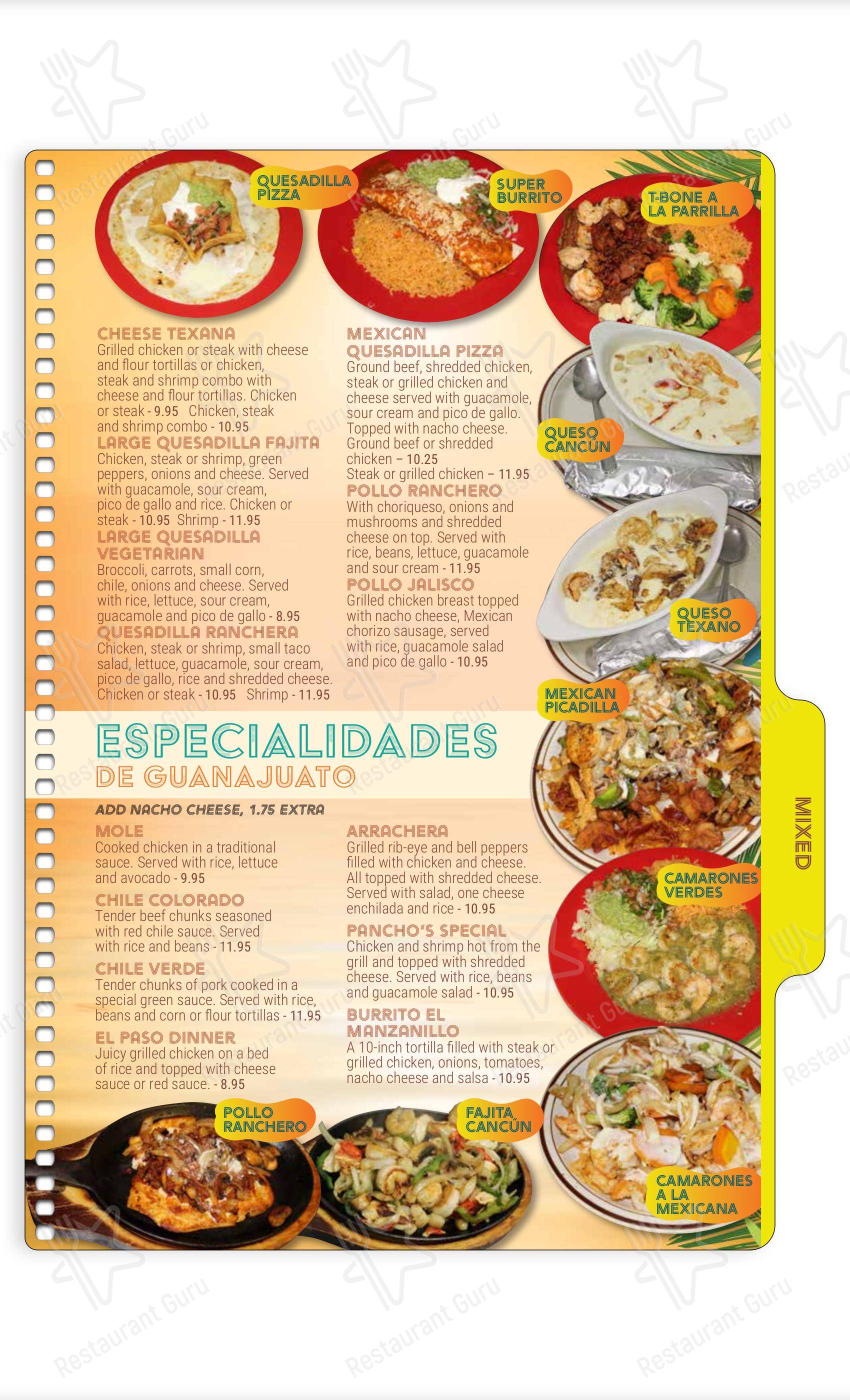 Menu at El Manzanillo Mexican Restaurant, Murphy, US-64 # 1370