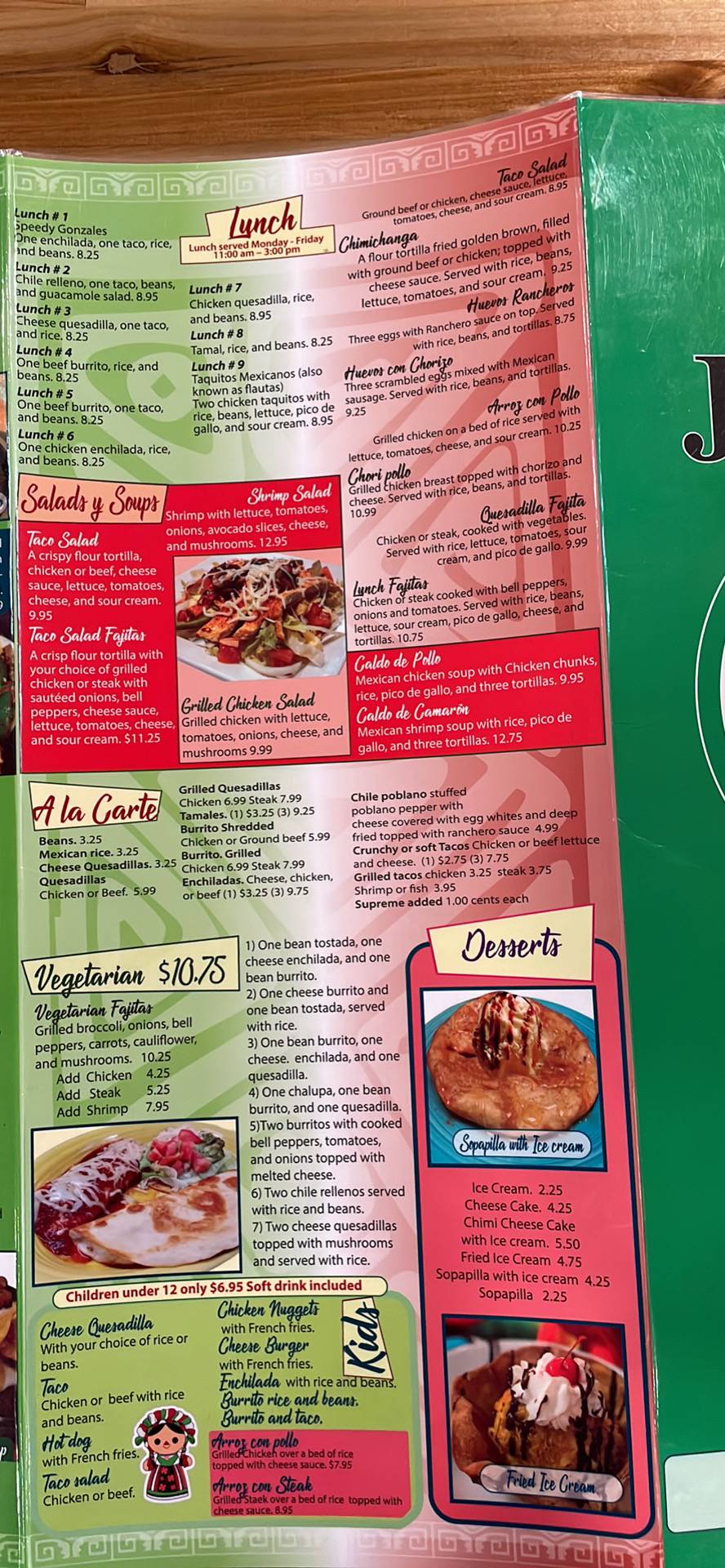 Menu at El Jalisco restaurant, Murphysboro
