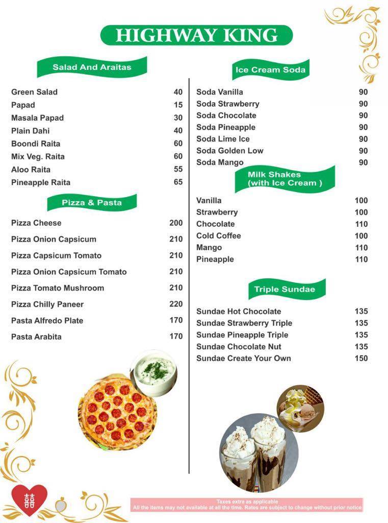 Menu at Murthal Highway King Dhaba Delhi, Delhi