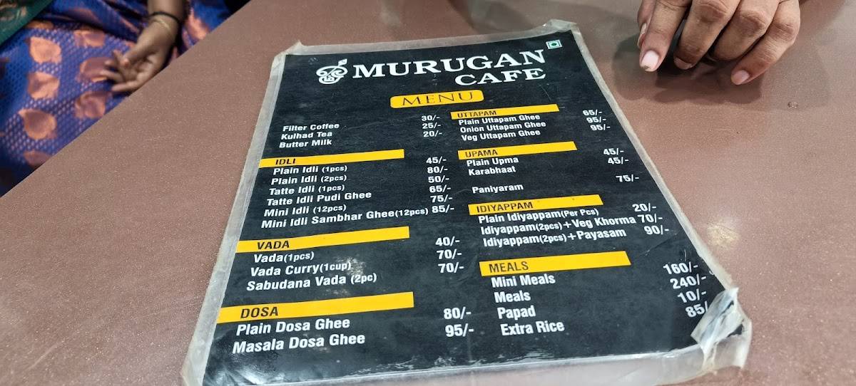 Menu at Murugan Cafe, Varanasi