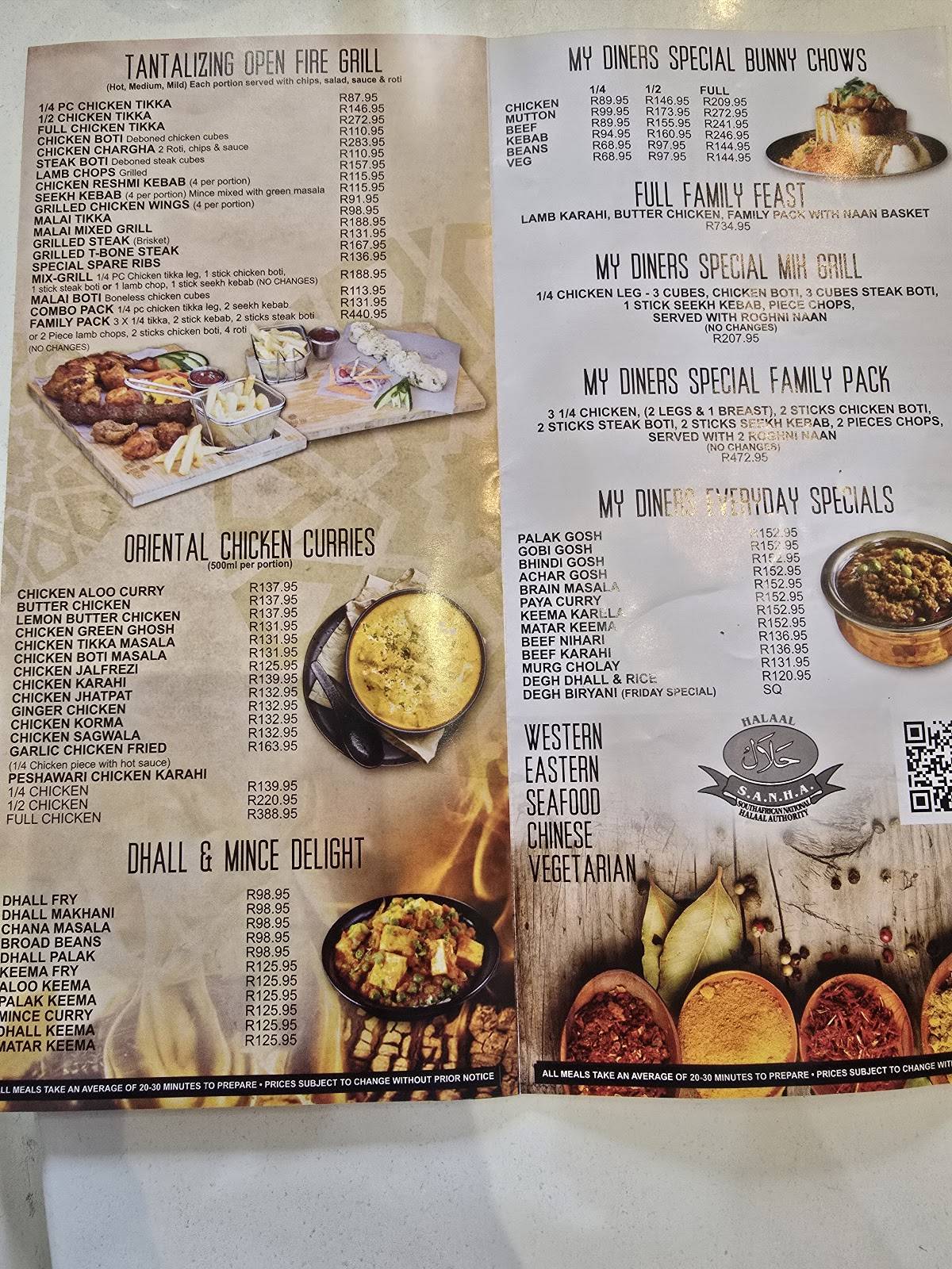 Menu at My Diners Overport restaurant, Durban, 197 Moses Kotane Road