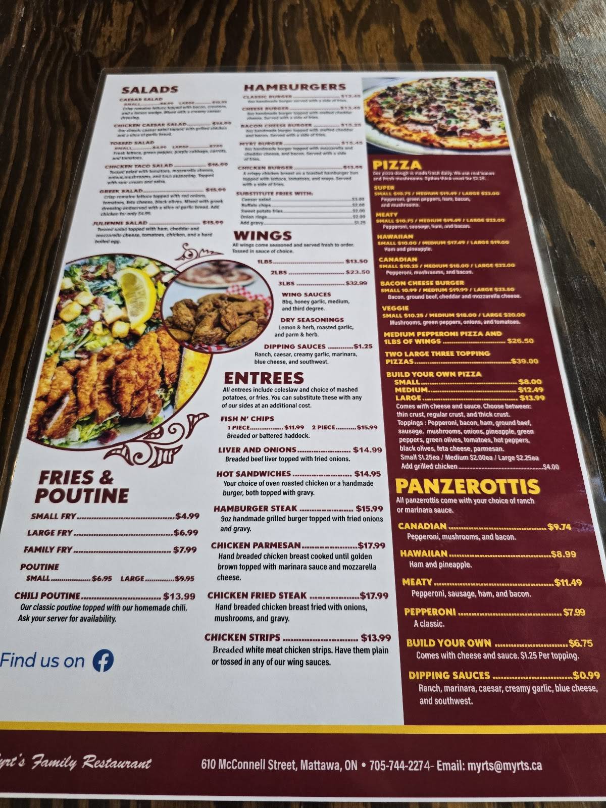 Menu at Myrt's Family Restaurant, Mattawa