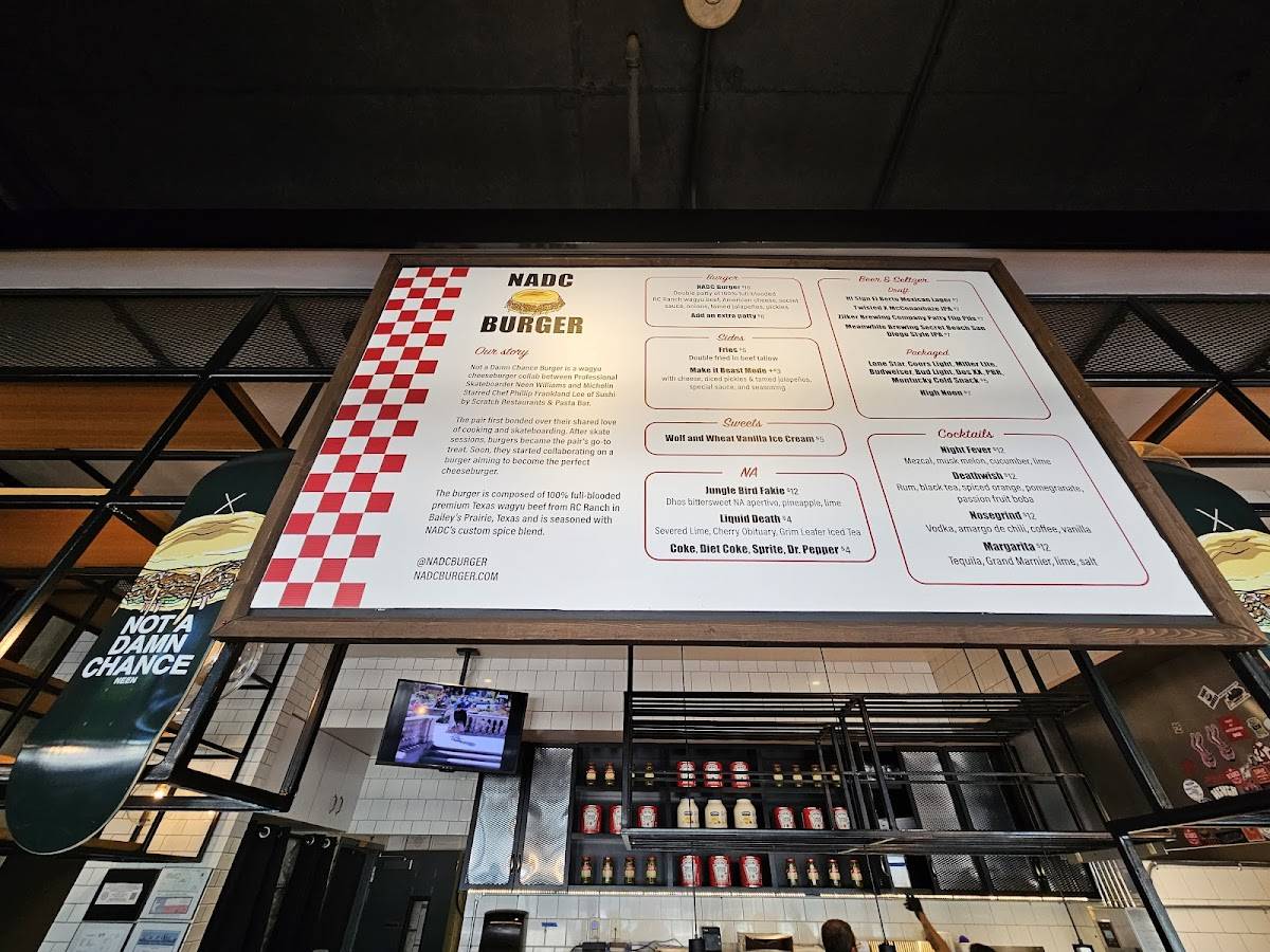 Menu at NADC Burger fast food, Austin, E 6th St
