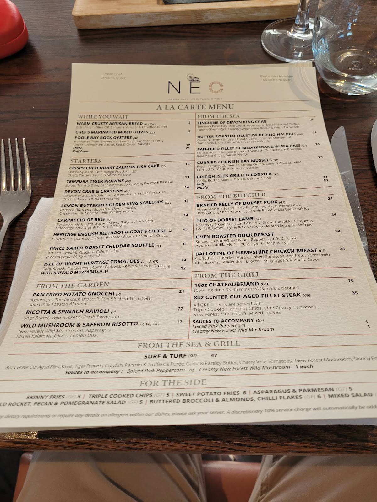 Menu at NEO Restaurant & Cocktail Lounge, Bournemouth