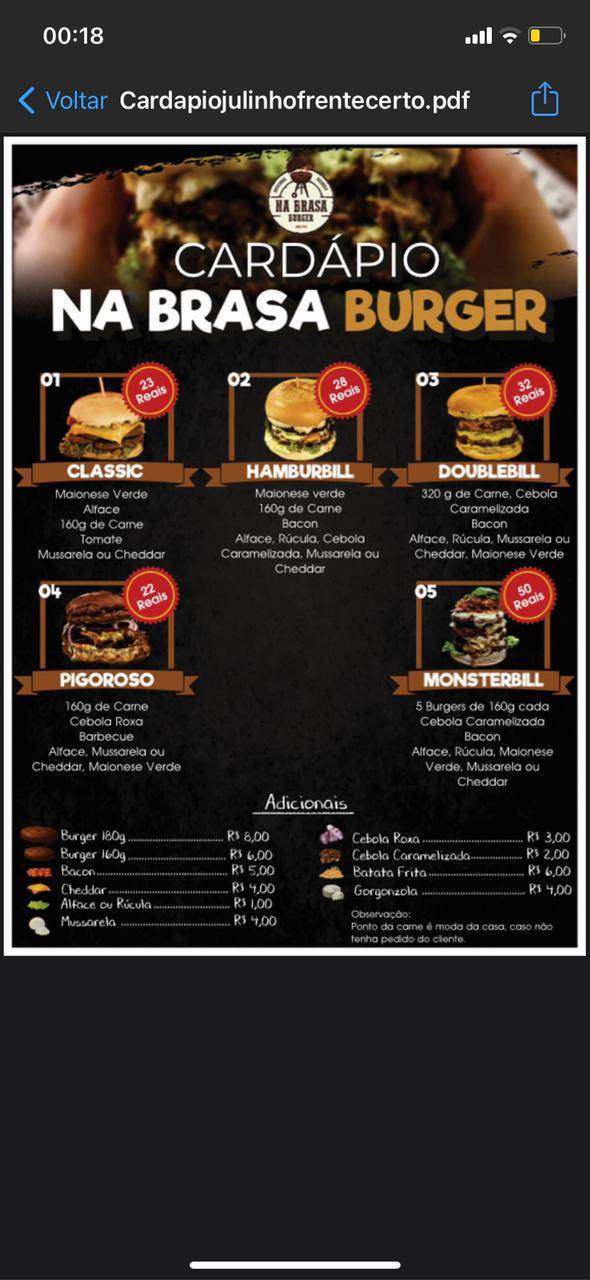 Menu em Na Brasa Burger restaurante, São Gabriel