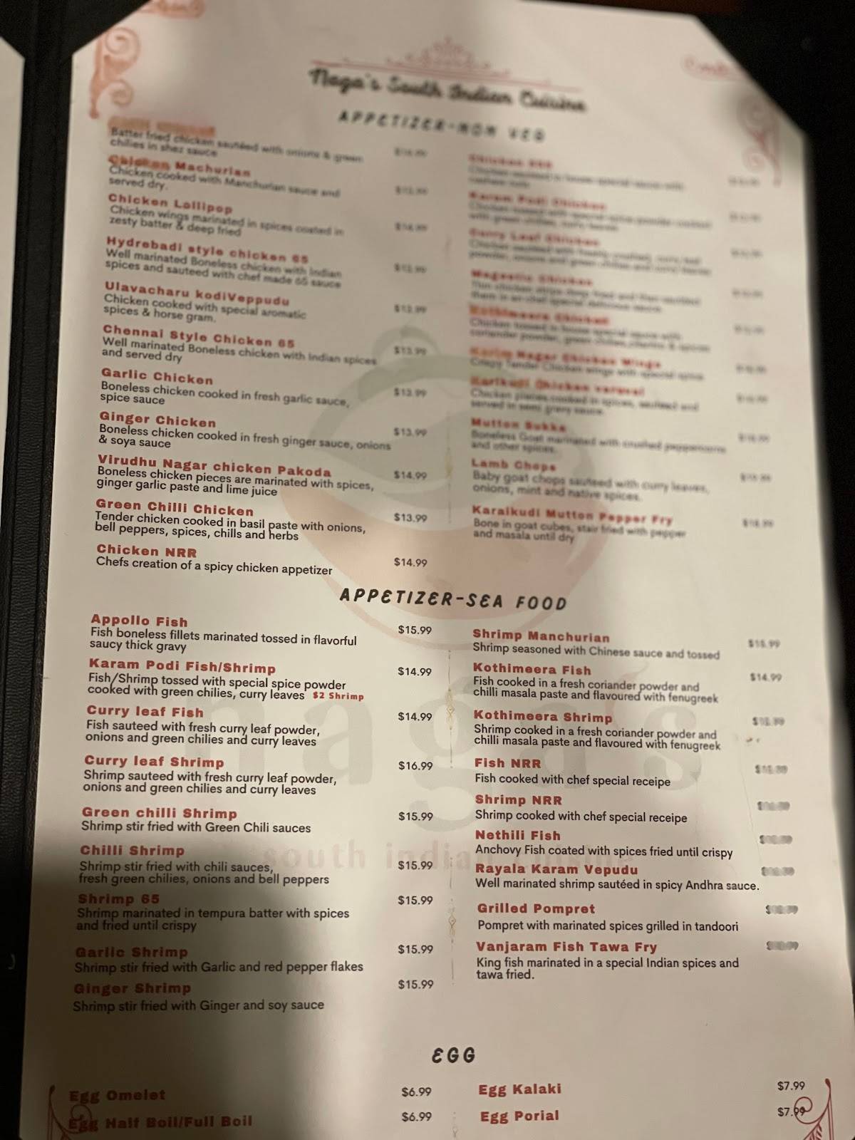 Menu at Naga's South Indian Cuisine restaurant, Morrisville