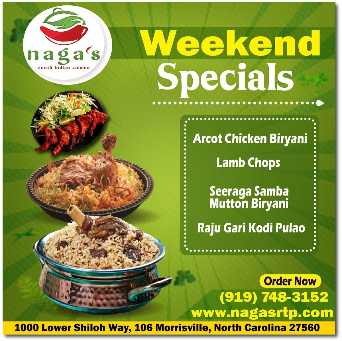Menu at Naga's South Indian Cuisine restaurant, Morrisville