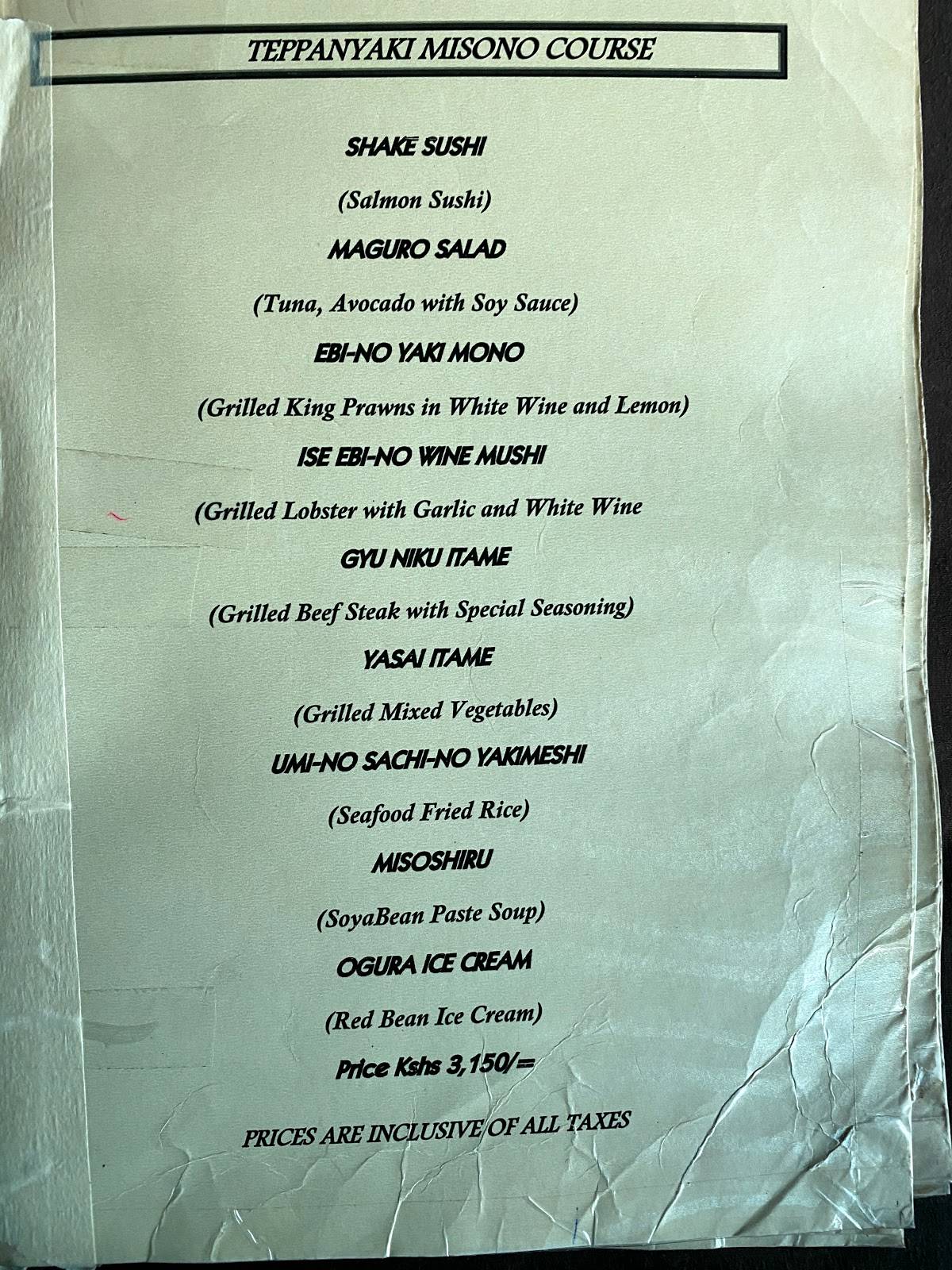 Menu at Misono Japanese Restaurant-The Green House, Nairobi, Kilimani ...