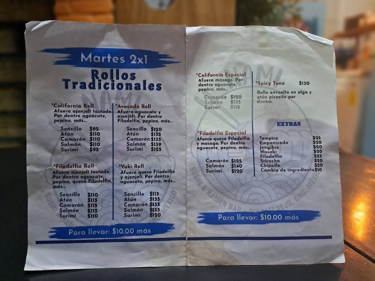 Menu at Nami Sushi & Ramen Bar, Zihuatanejo