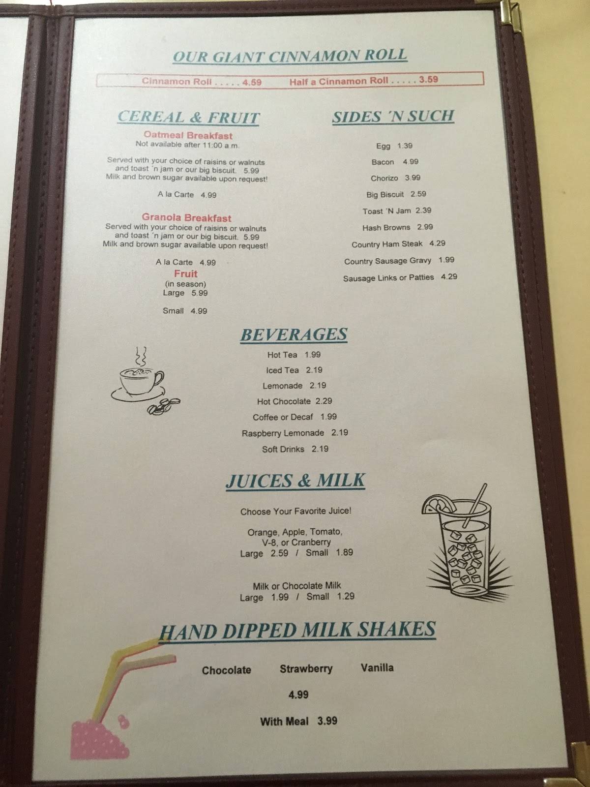 Menu at Sunrise Inn restaurant, Nampa