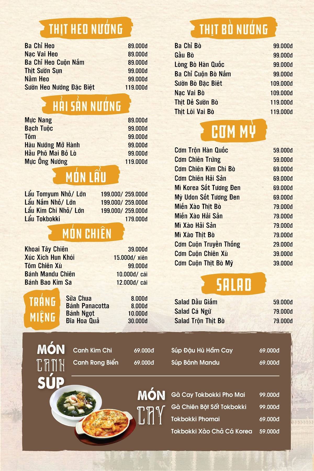 Menu at Namsan House restaurant, Ha Long