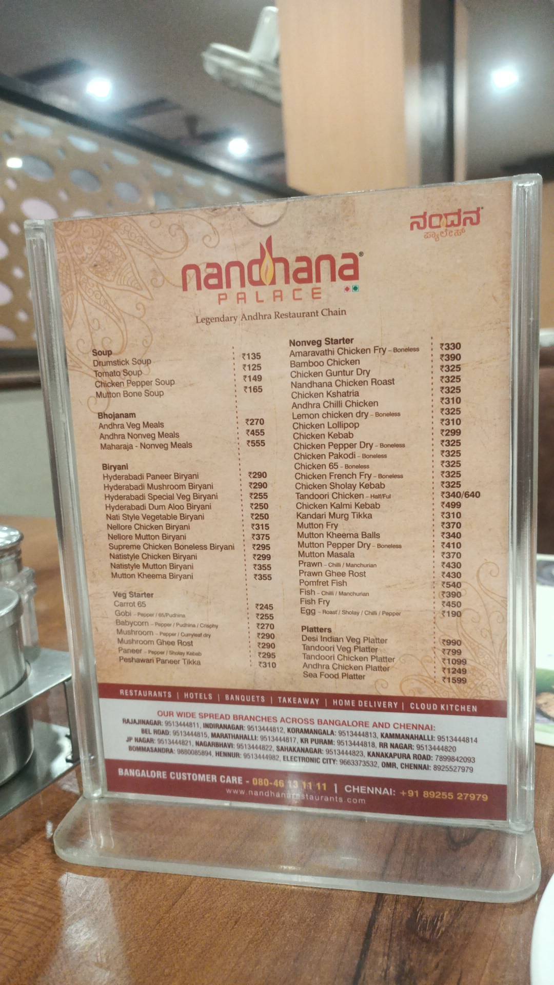 Menu at Nandhana Palace - Andhra Style Restaurant - KR Puram, Bengaluru