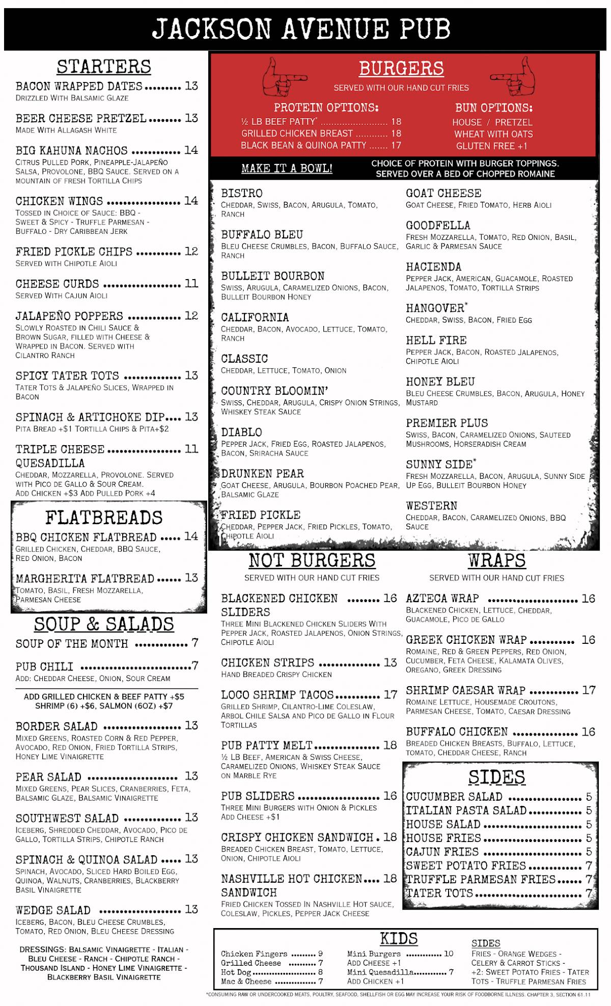 Menu at Jackson Avenue Pub, Naperville