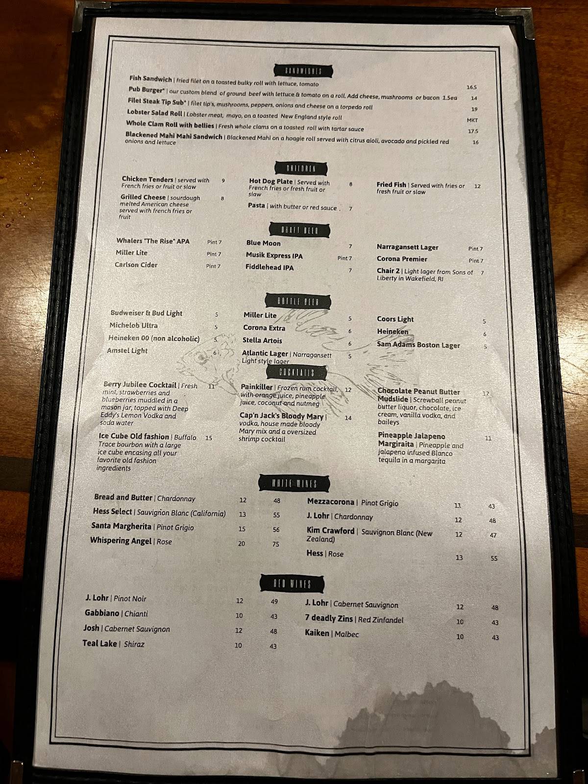 Menu at The Salt Marsh Pub & Raw Bar, South Kingstown