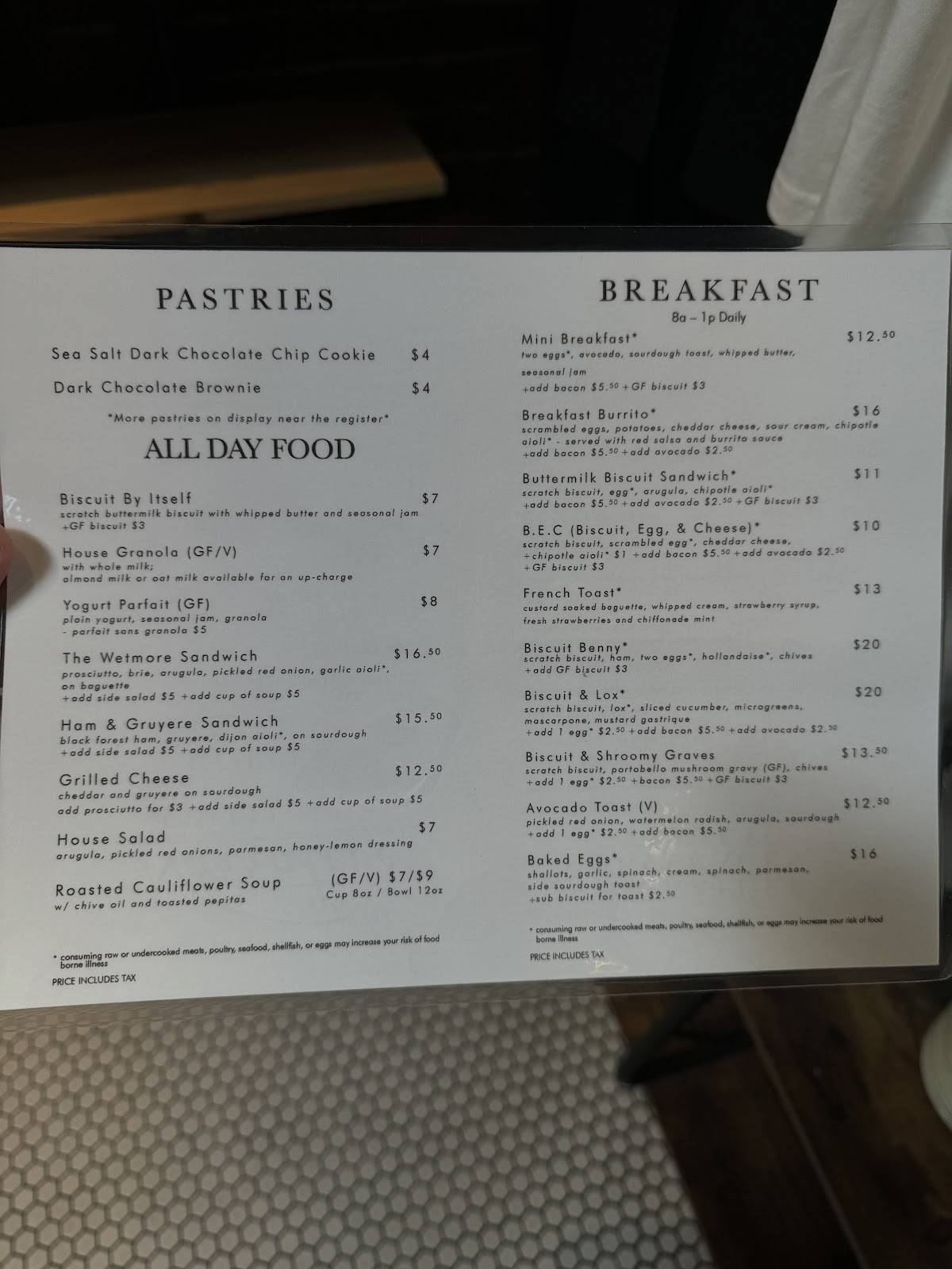 Menu at Narrative Coffee cafe, Everett