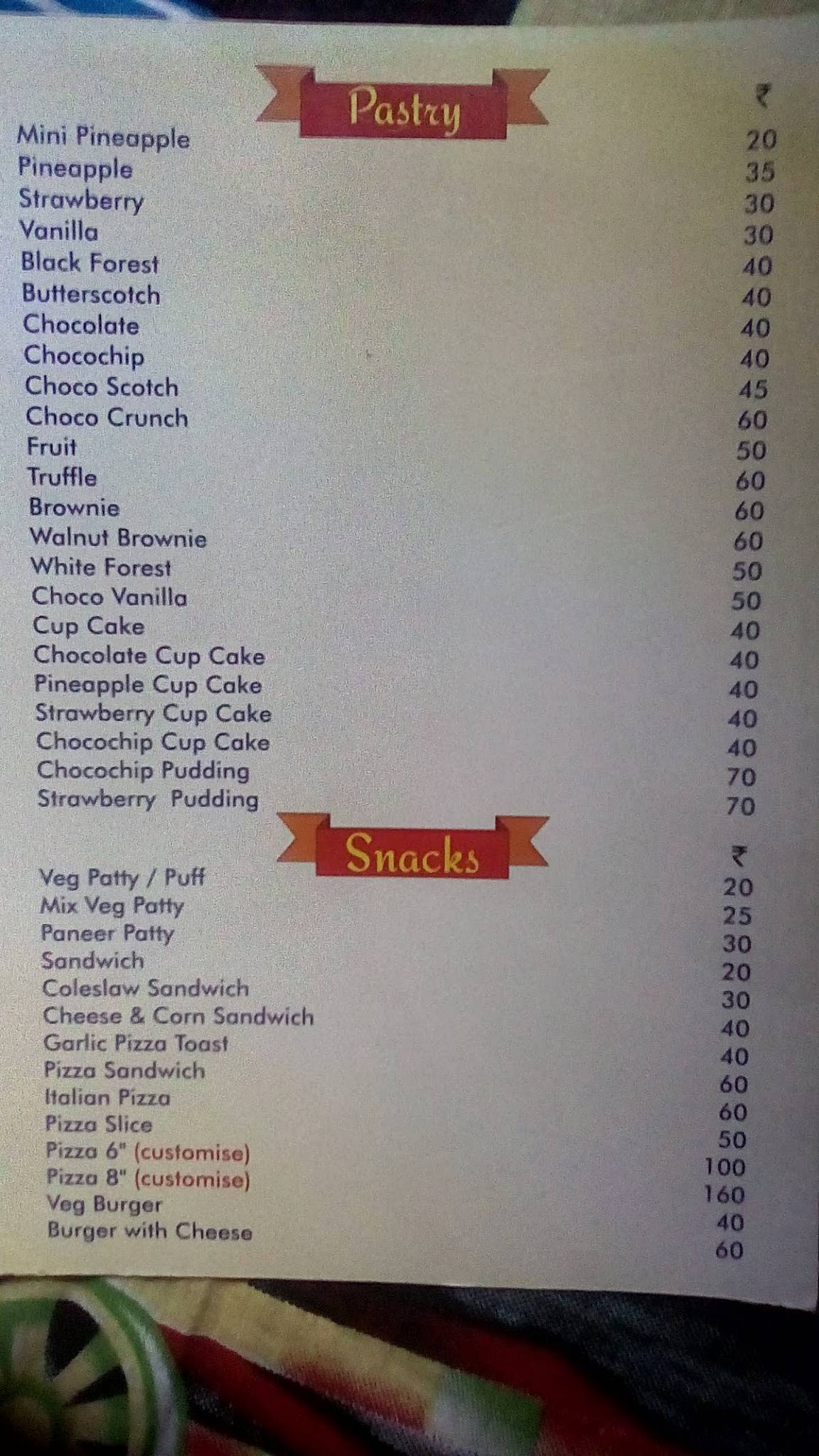 Menu at Narula Bakery wholesale & Retail, New Delhi