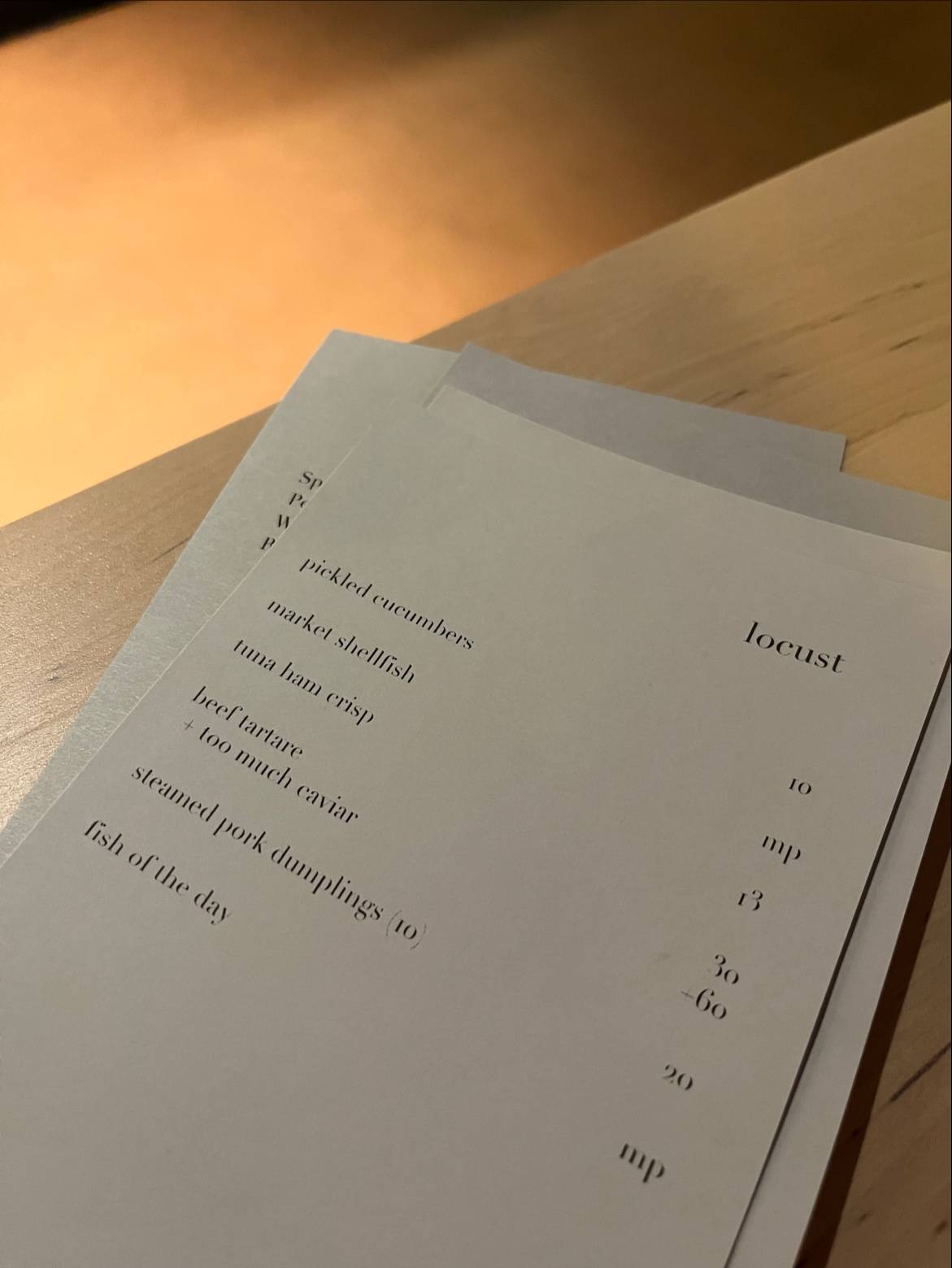 Menu at Locust restaurant, Nashville