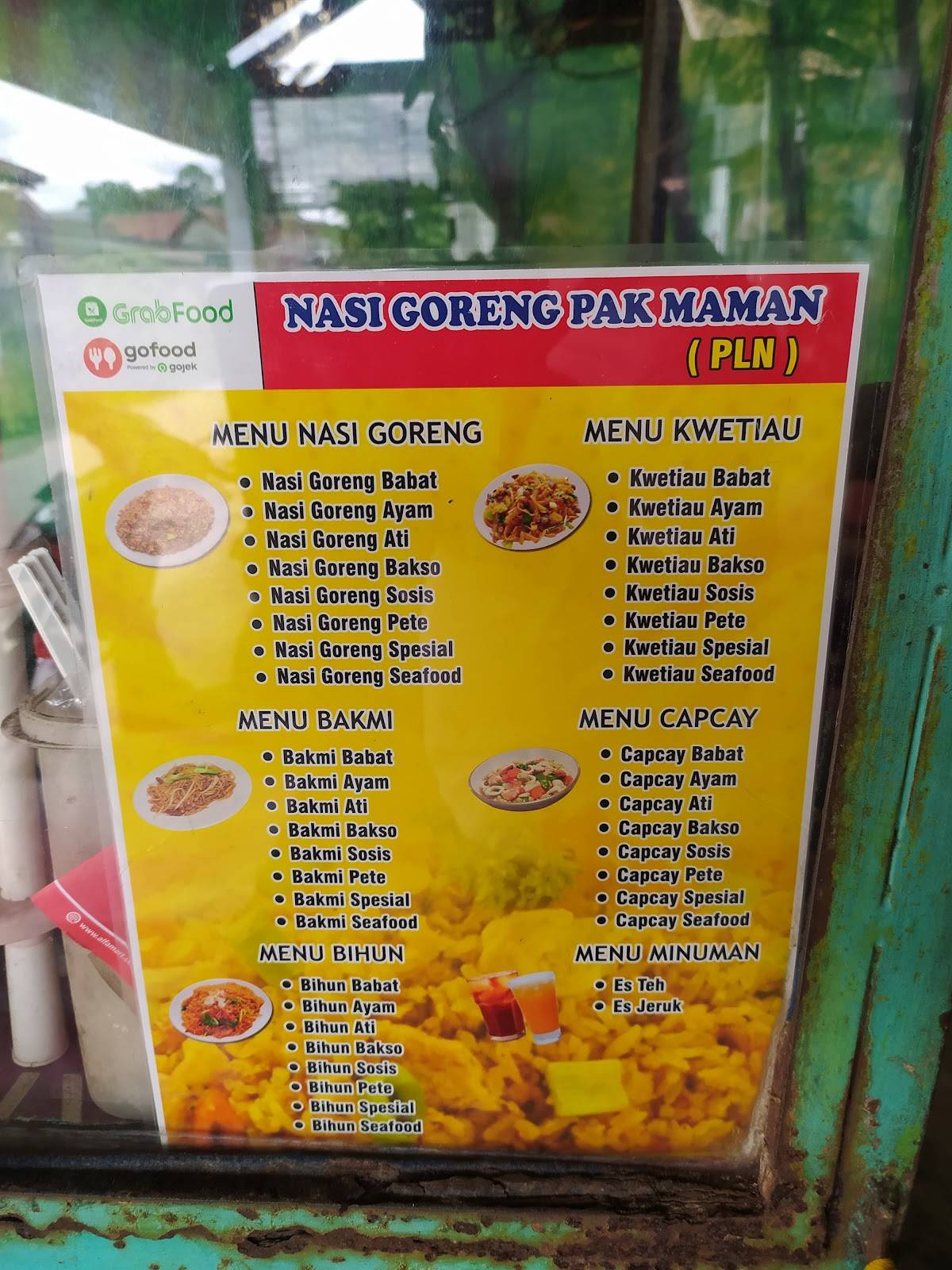 Menu at Nasi Goreng Pak Maman PLN restaurant, Purwokerto