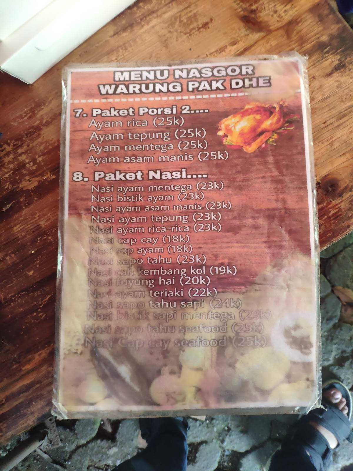 Menu at Nasi Goreng Warung Pak Dhe restaurant, South Jakarta