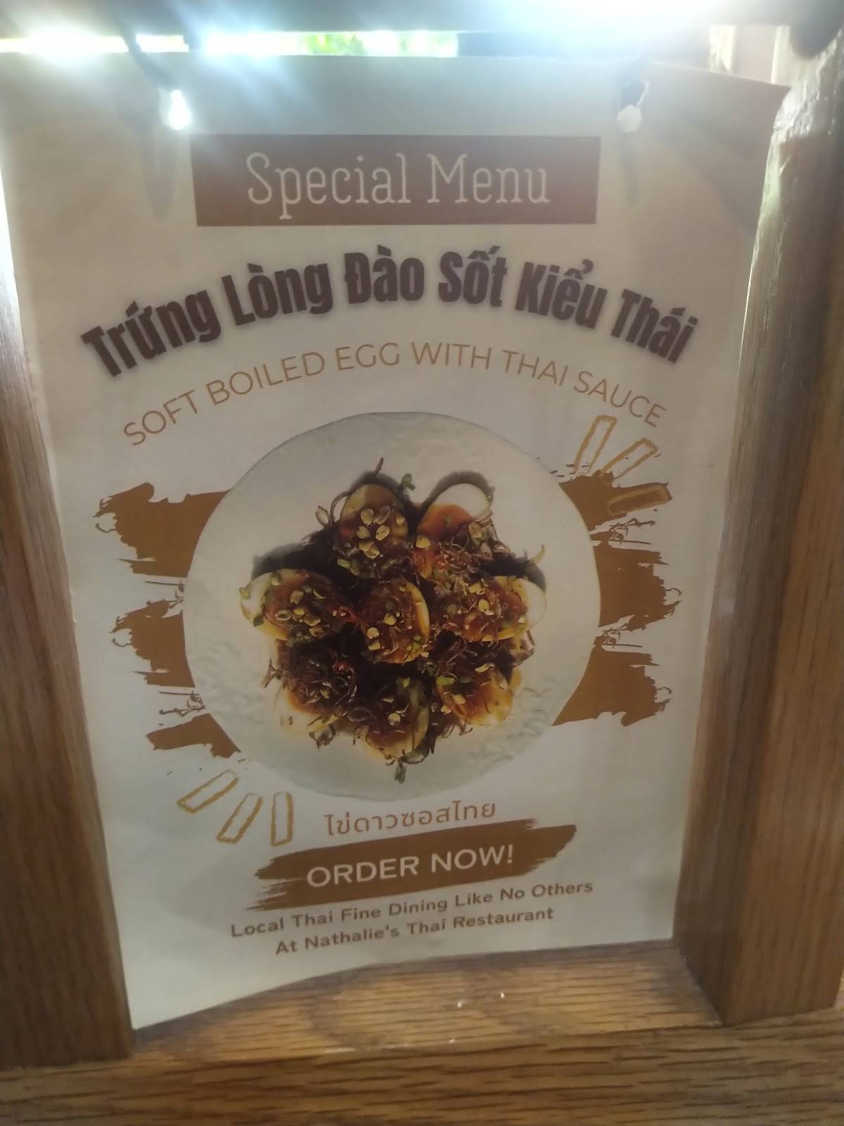 Menu at Nathalie's Thai Restaurant, Ho Chi Minh City