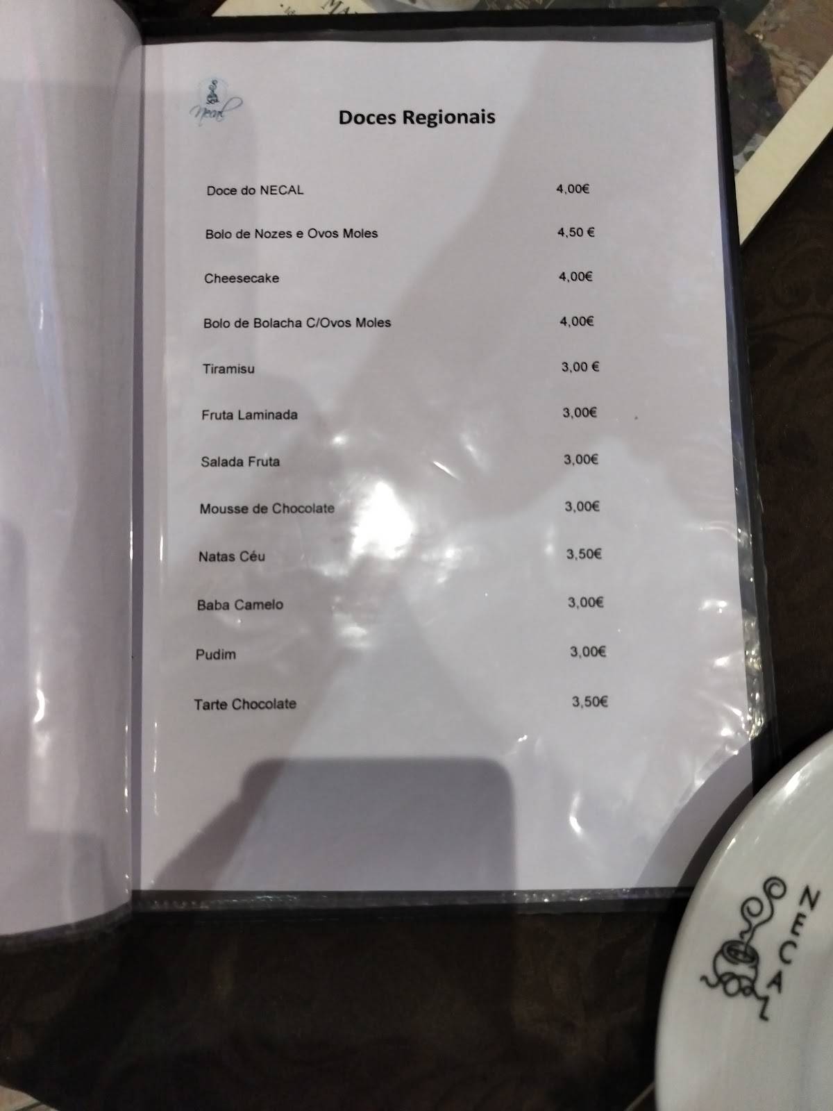 Menu em Necal restaurante, Cantanhede
