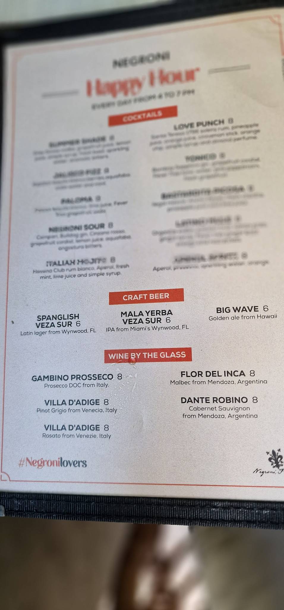 Menu at Negroni Bistro & Sushi Bar, Miami
