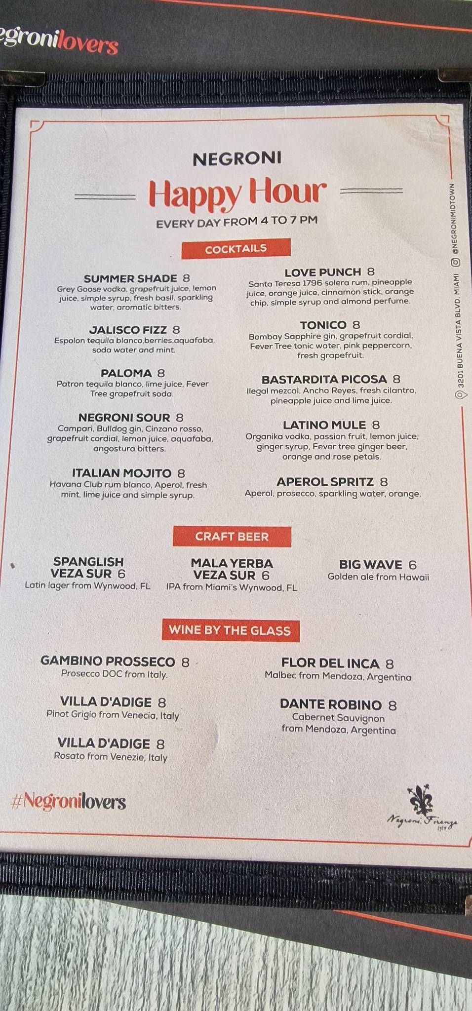 Menu at Negroni Bistro & Sushi Bar, Miami