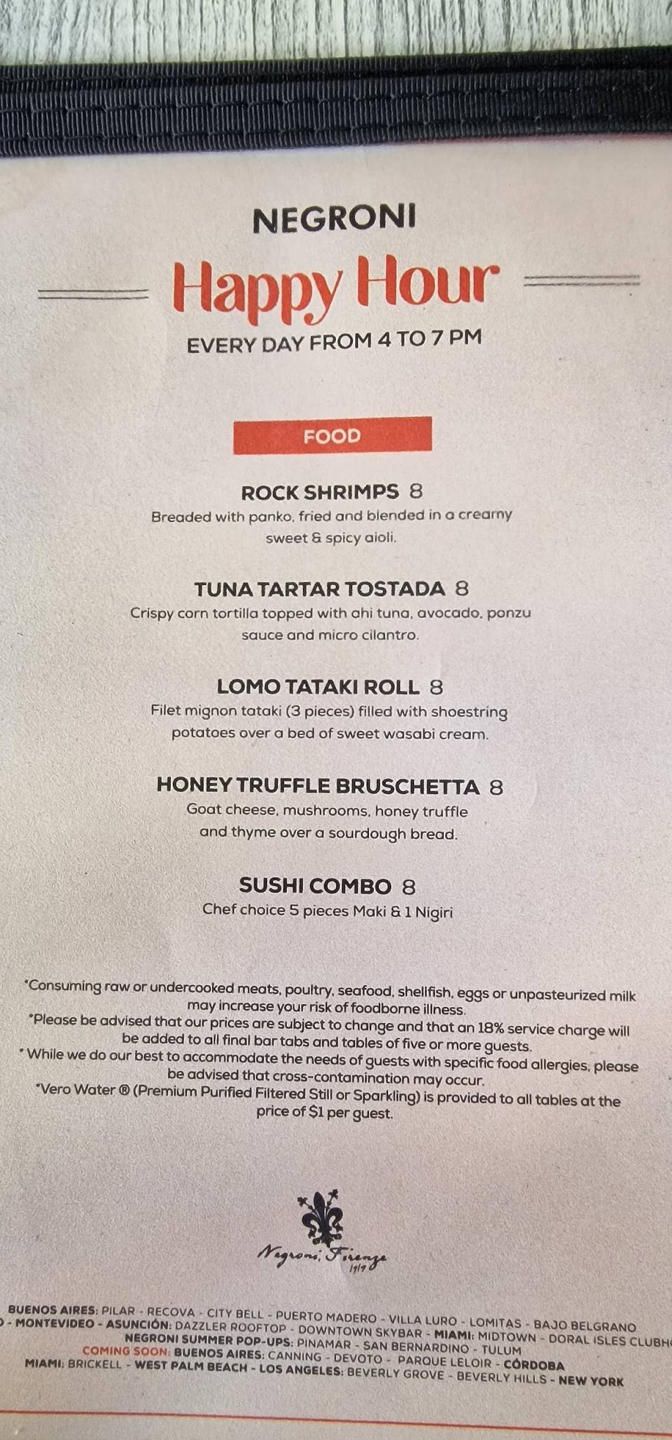 Menu at Negroni Bistro & Sushi Bar, Miami