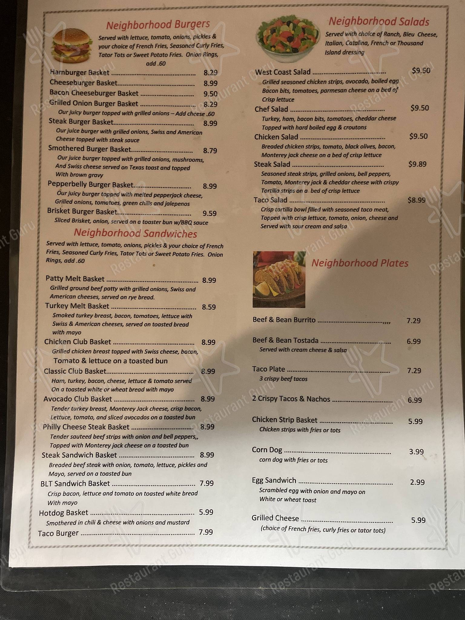 Menu at Neighborhood Kitchen restaurant, Blair