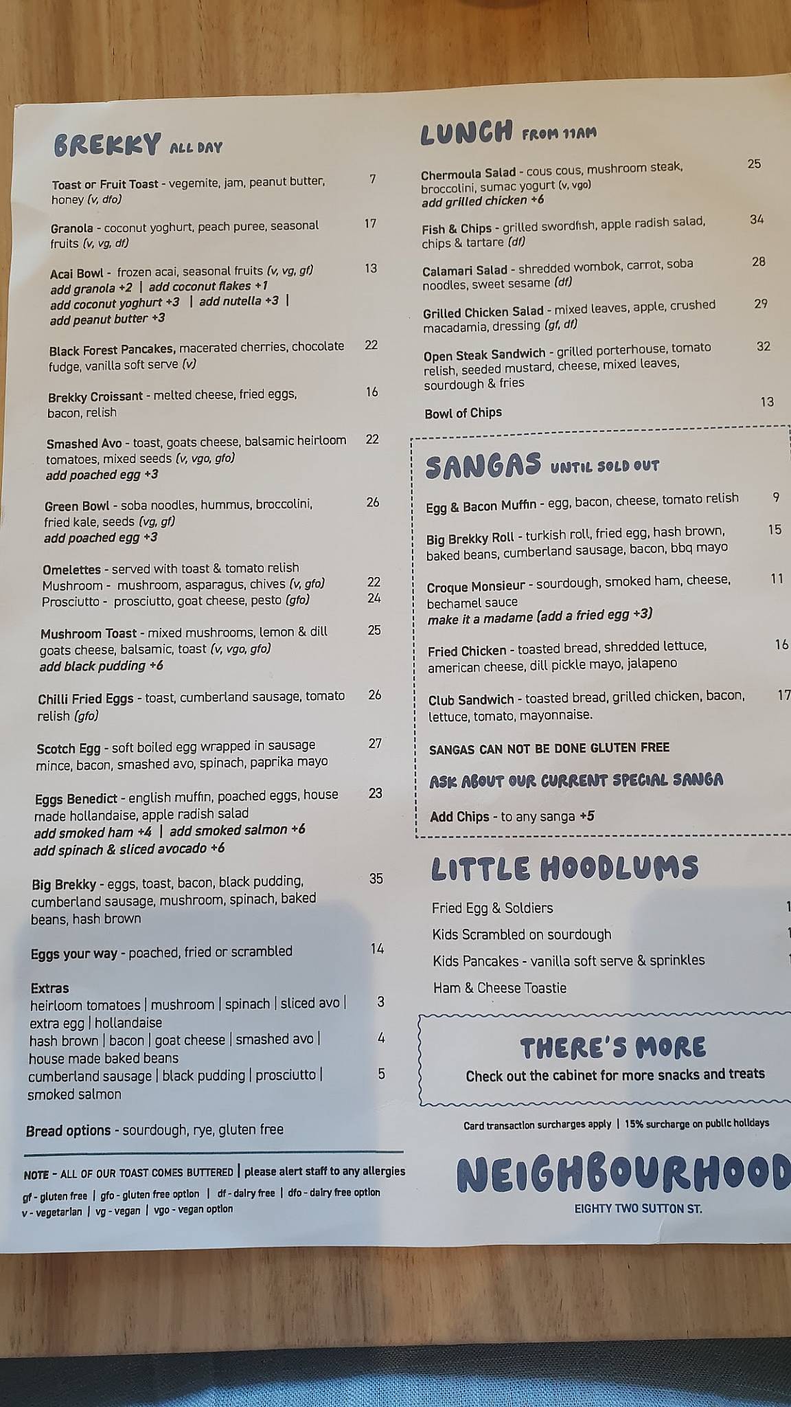 Menu at Neighbourhood Cafe, Warragul