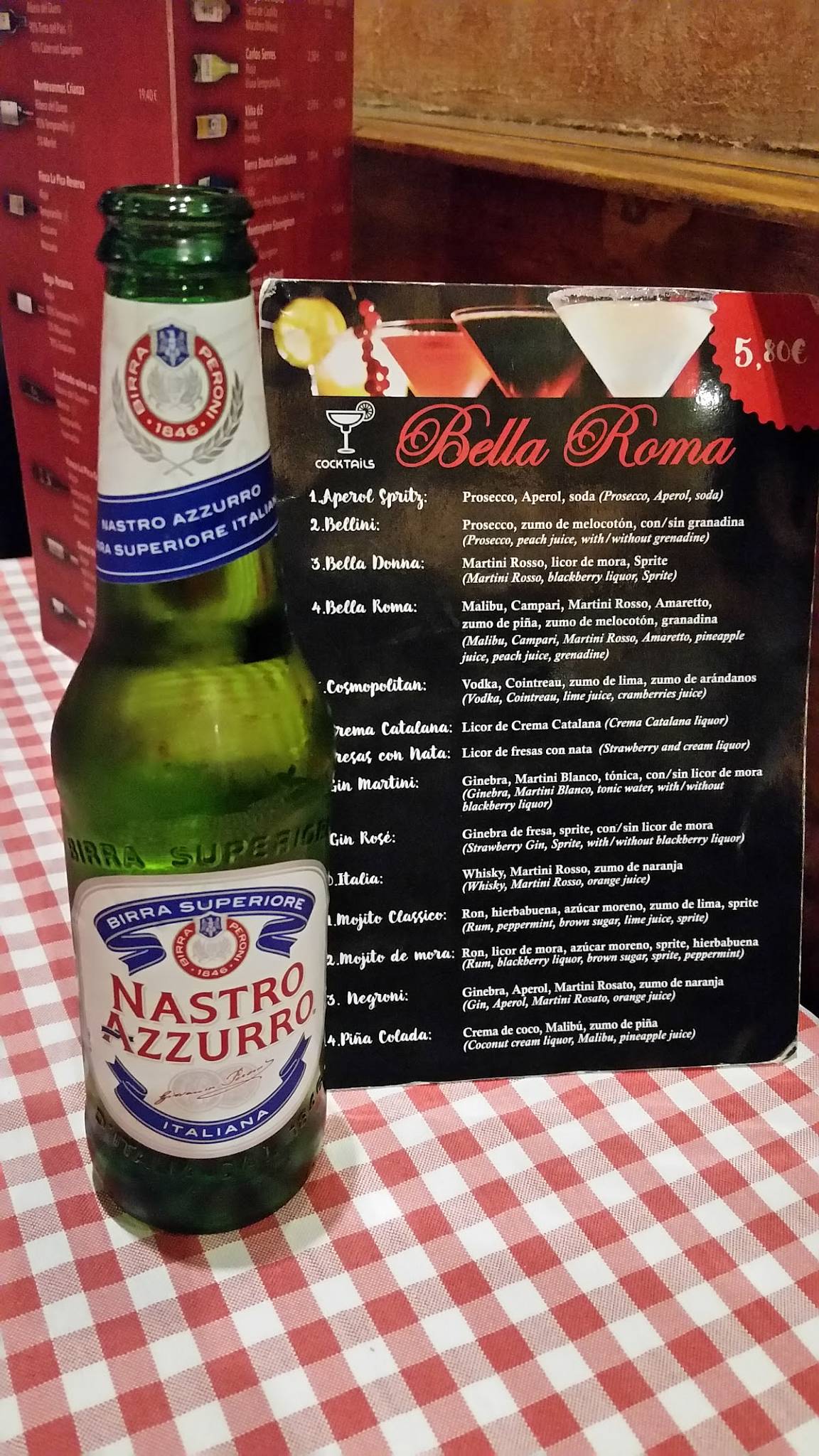 Menu at Bella Roma restaurant, Nerja, Pl. Balcón de Europa