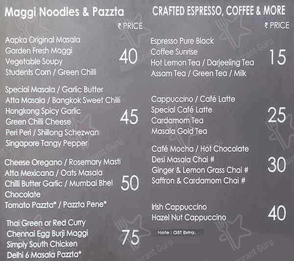 Menu at Nescafé Corner Bistupur, Jamshedpur