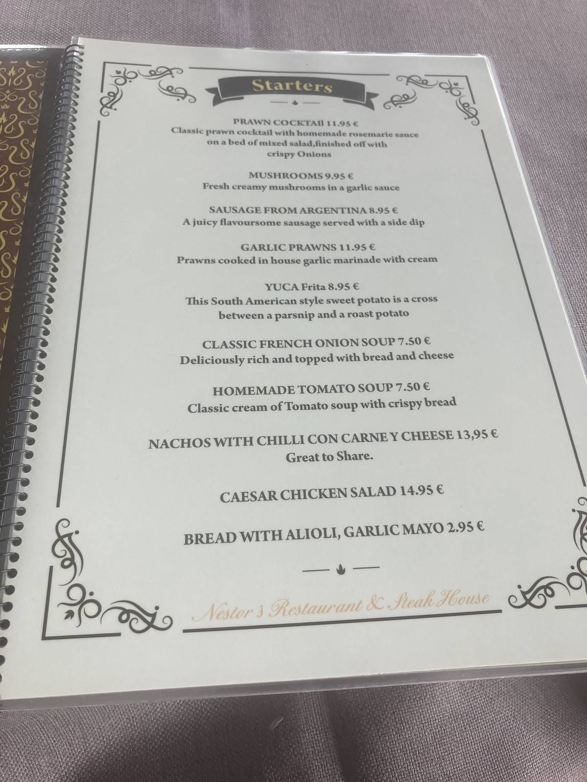 Menu at Nestor's Restaurant & Steakhouse, Castillo Caleta de Fuste