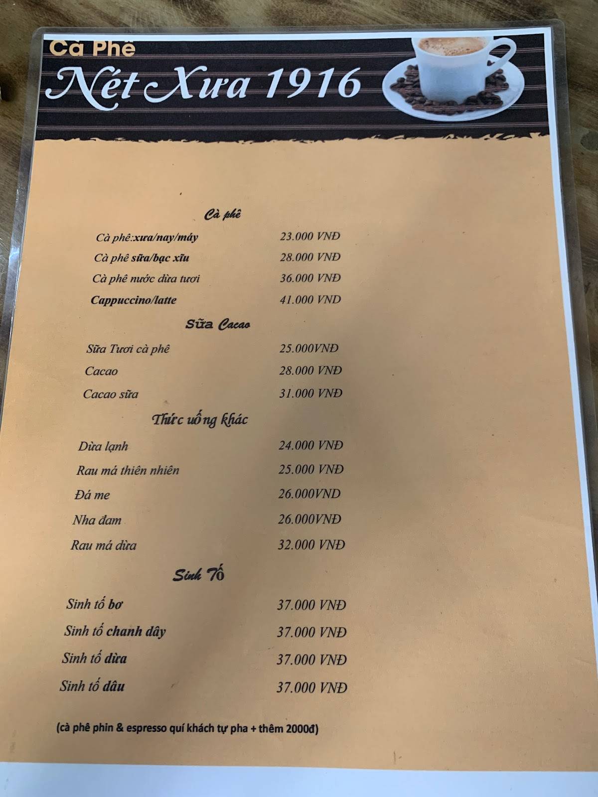 Menu at Net Xua coffee cafe, My Tho, 3 Lê Văn Duyệt