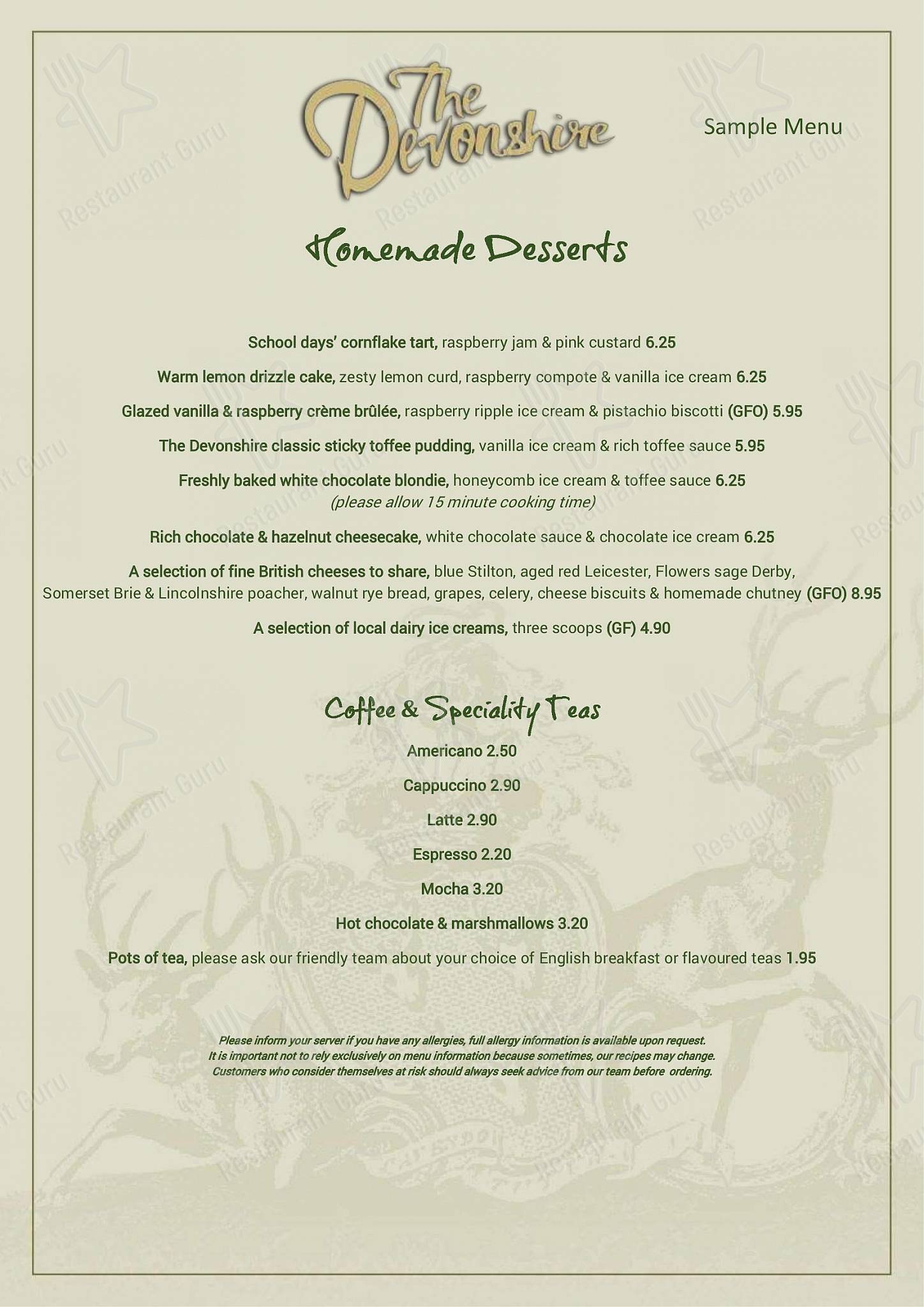 Menu at The Devonshire pub & bar, Nether Langwith, Rectory Rd